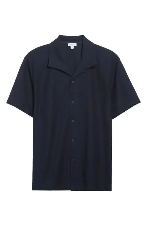 Sunspel Short Sleeve Textured Jersey Button-up Shirt