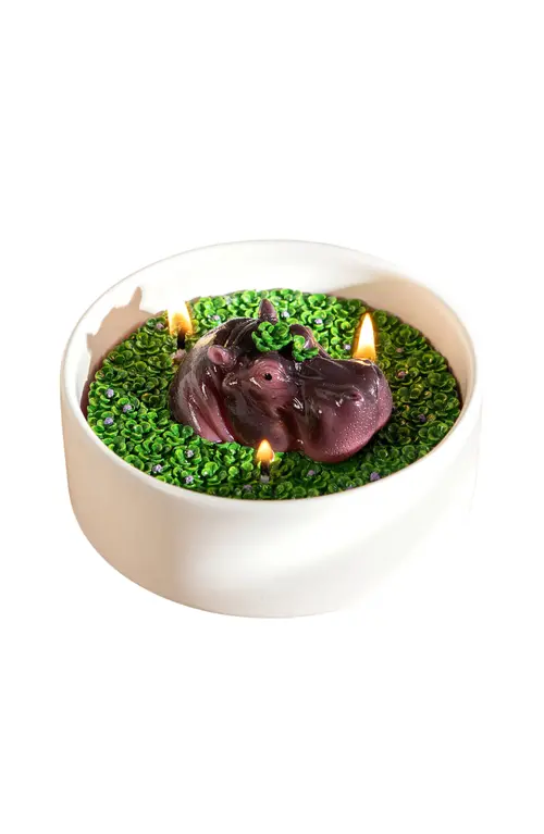SOUTHLAKE GIFTS Hippo Aromatherapy Scented Candle Bowl - Brown / Purple / Green