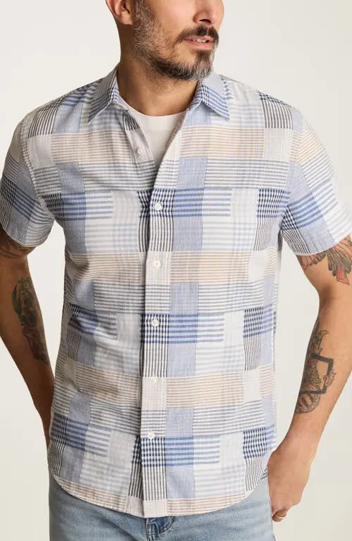 Bonobos Riviera Slim Fit Patchwork Short Sleeve Cotton Button-up Shirt - Blue Stripe Patchwork
