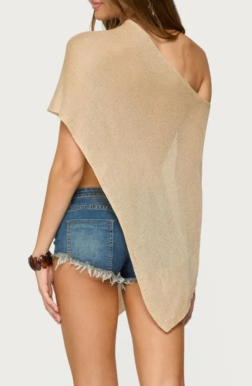 EDIKTED Azalia Asymmetric Open Knit Sweater - Beige