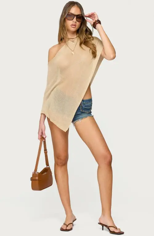 EDIKTED Azalia Asymmetric Open Knit Sweater - Beige