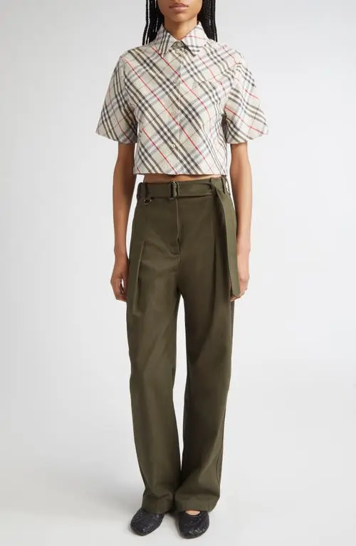 Burberry Cotton Gabardine Belted Pants