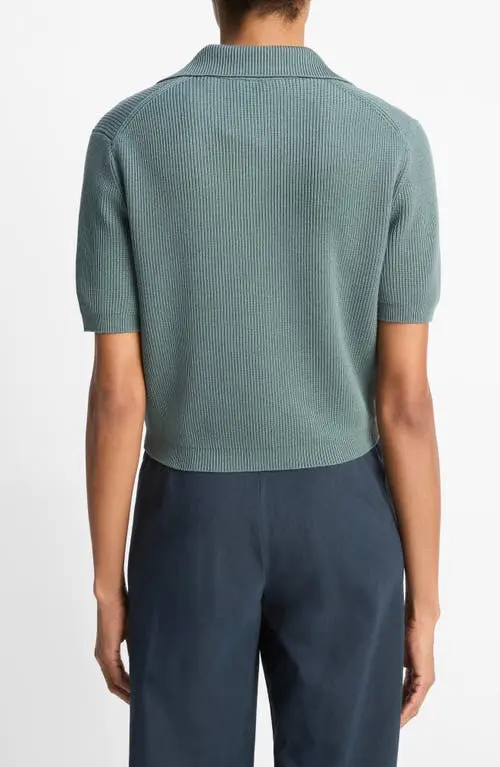 Vince Rib Silk & Cotton Polo - Teal Stone
