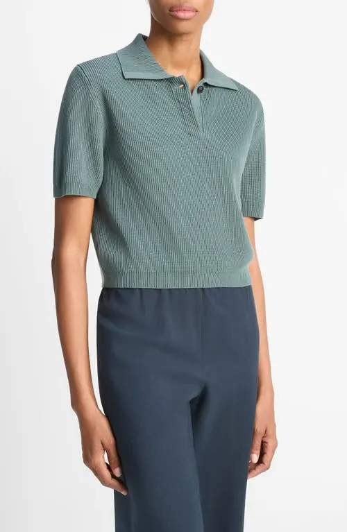 Vince Rib Silk & Cotton Polo - Teal Stone