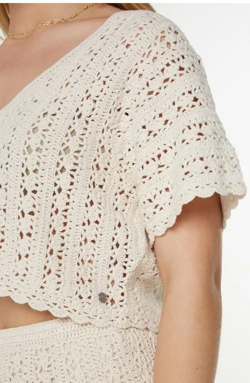 Roxy Boxy Crochet Sweater - Parchment Solid