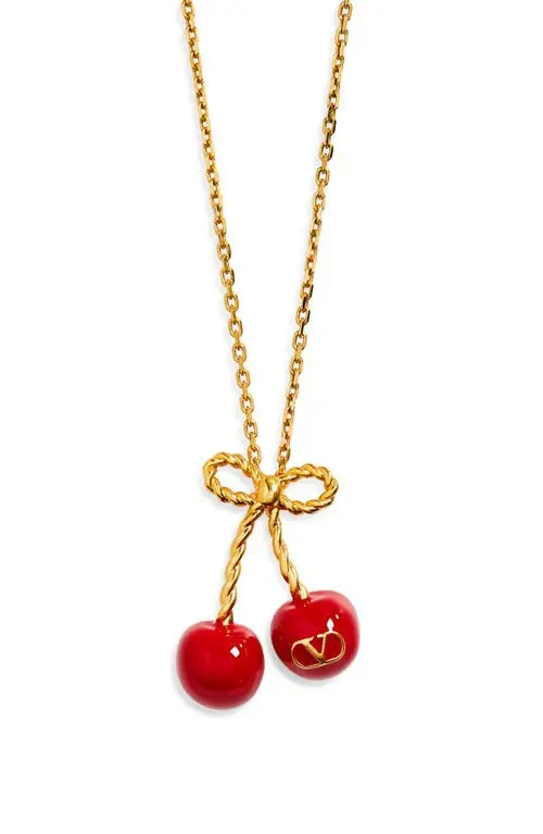 Valentino Garavani Chez Cherryfic Pendant Necklace - Antique Brass/ Rosso
