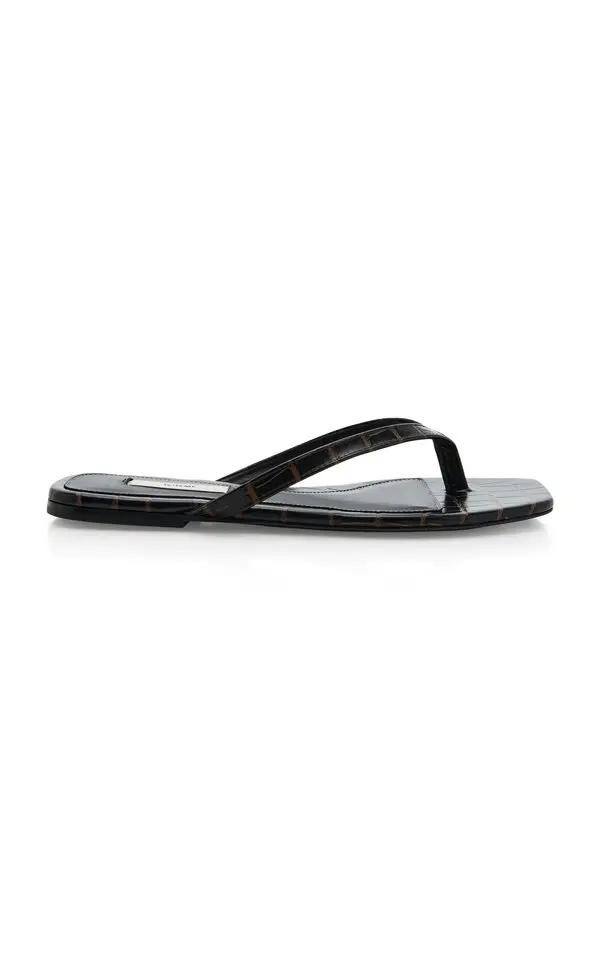 TOTEME Croc-effect Leather Flip Flops - Black