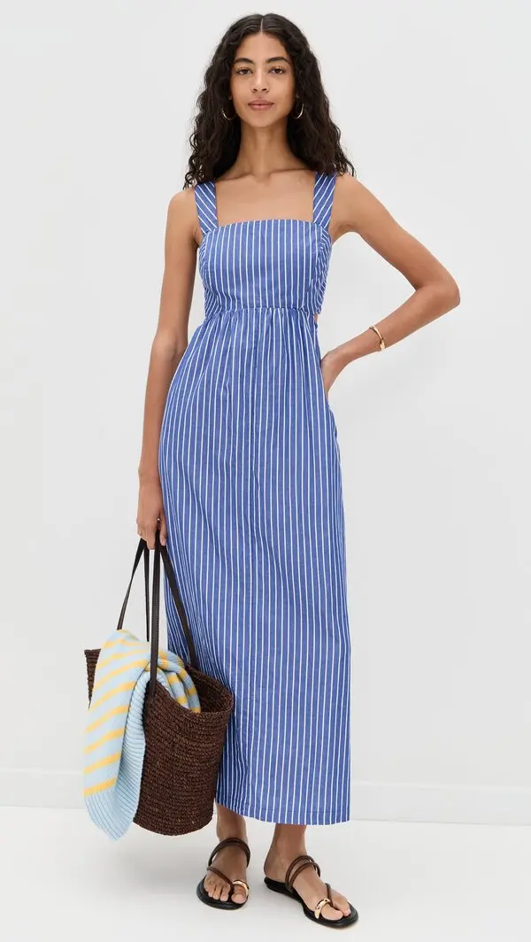 Stateside Poplin Stripe Open Back Midi Dress