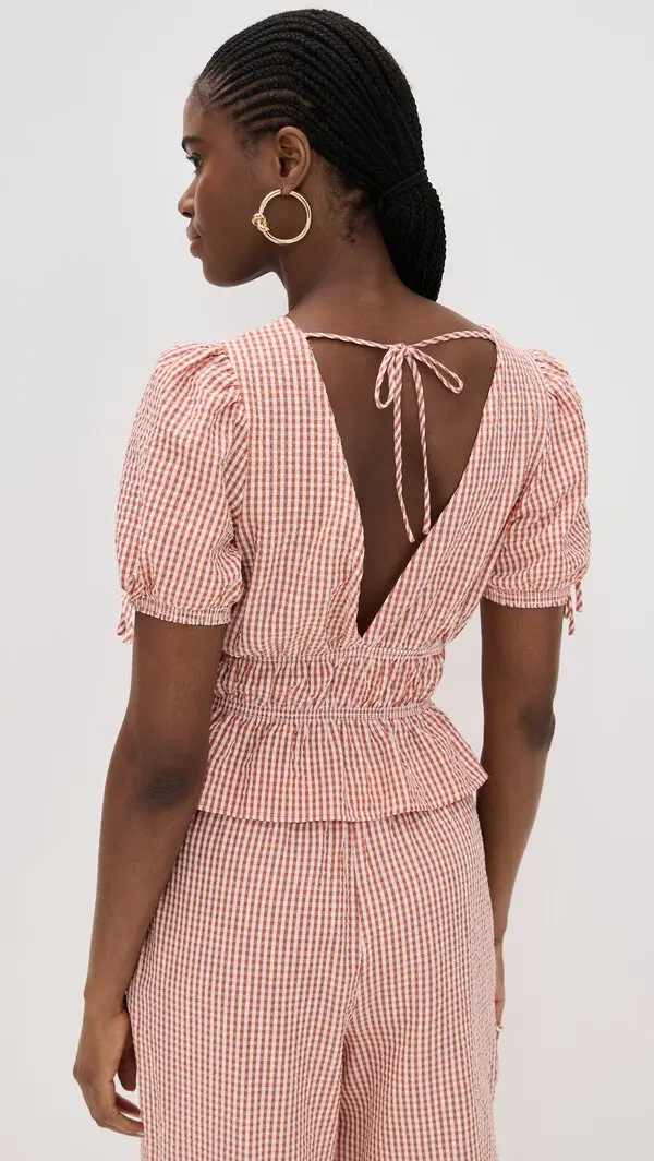 WAYF Nina Tie-front Top - Clay Seersucker