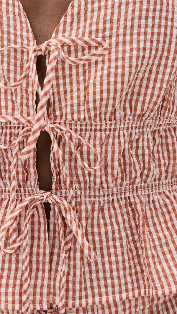 WAYF Nina Tie-front Top - Clay Seersucker