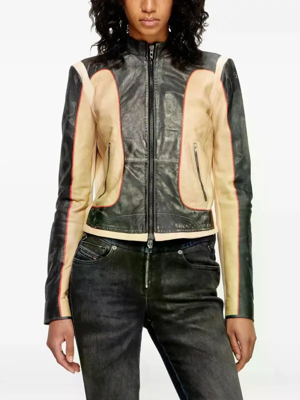 DIESEL® L-oonie Panelled Leather Jacket - Neutrals