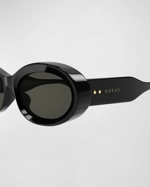 Gucci Beveled Acetate Oval Sunglasses - Black