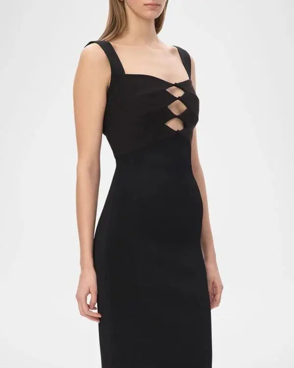 Herve Leger Alessia Cutout Bodycon Ankle Gown - Black