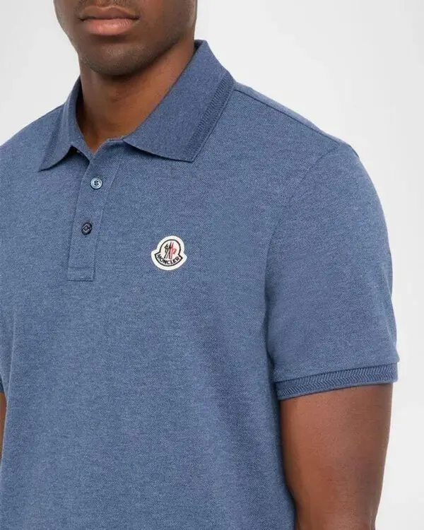 Moncler Apos;s Leather-emblem Polo Shirt - Blue