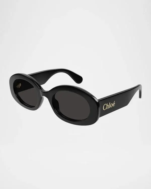 Chloé Naomy Oval Sunglasses - Shiny Black