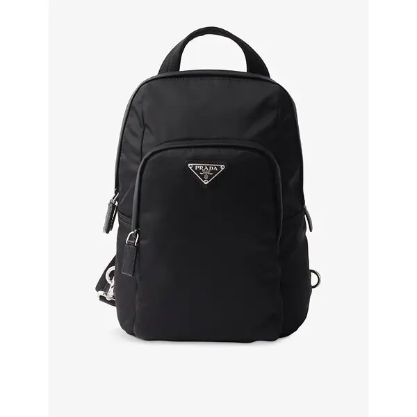 Prada Logo-plaque Re-nylon And Saffiano-leather Backpack - Black