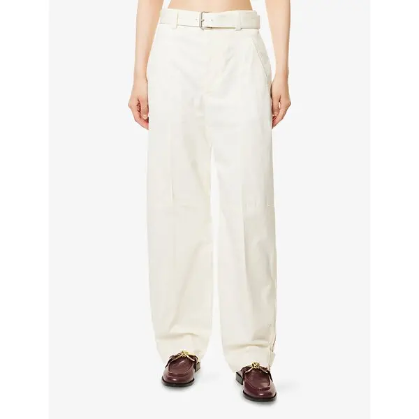 Bottega Veneta Straight-leg Cotton Twill Trousers With Belt - Frosting