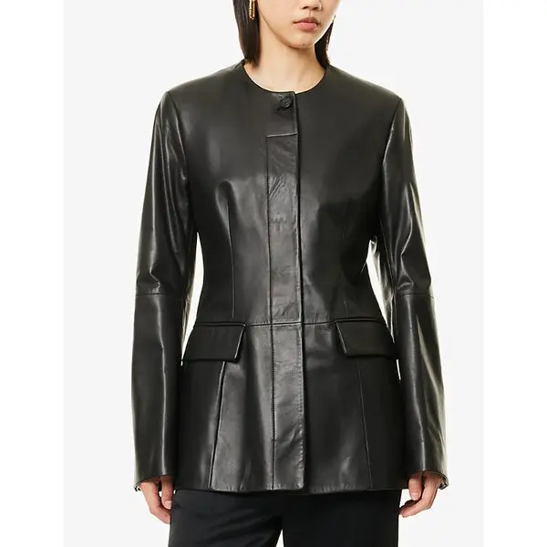 TOTEME Collarless Long Leather Jacket