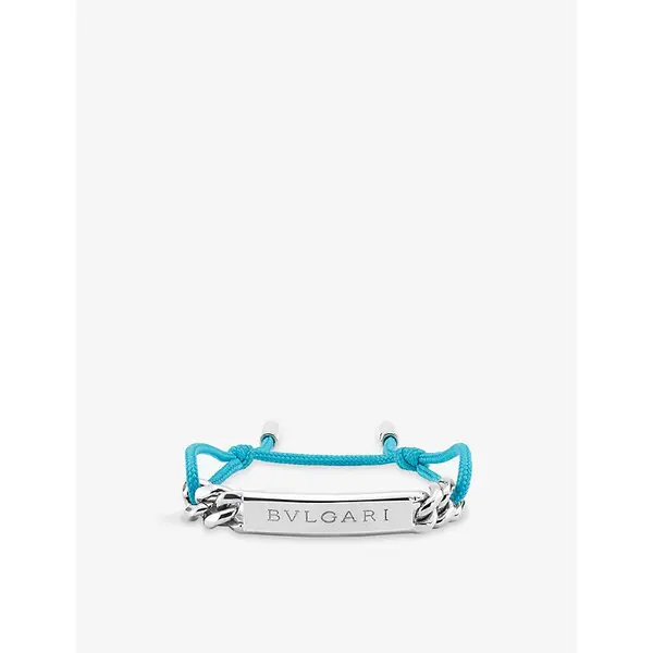 BVLGARI Engraved Gold-plated Brass String Bracelet - Light Blue