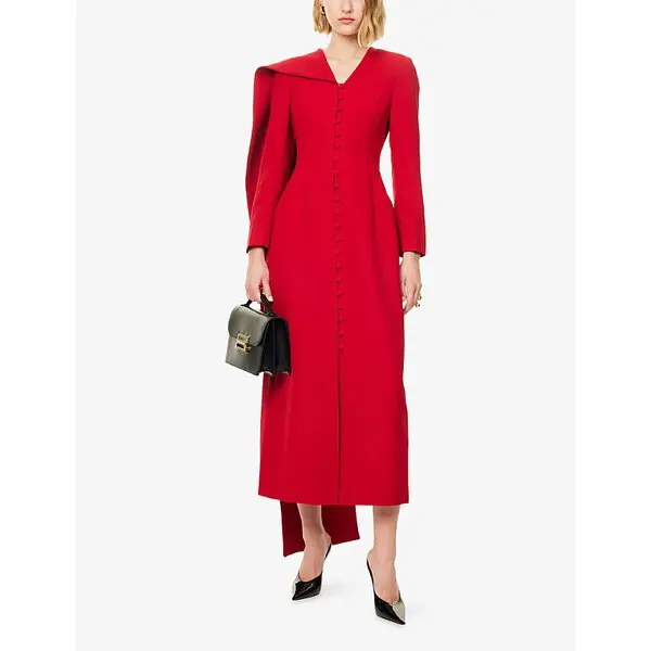 Mona Alshebil Scarf Long-Sleeves Woven Maxi Dress Red Editorialist