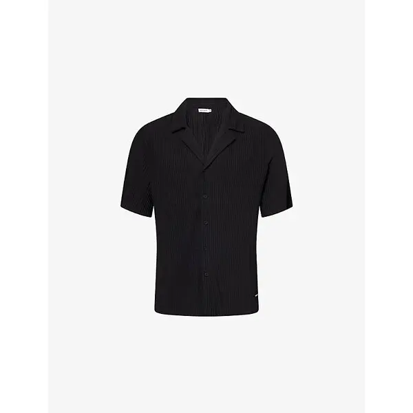 BELIER Pleated Camp-collar Stretch-woven Shirt - Black