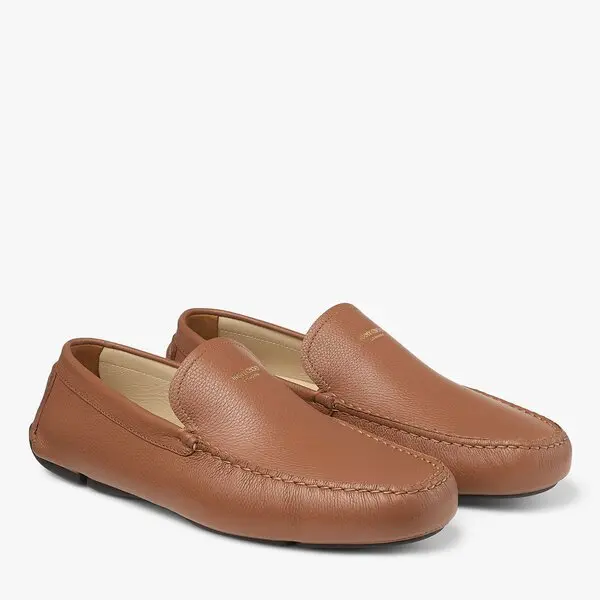 JIMMY CHOO Stanly Tan Tumbled Calf Leather Driver - Neutral