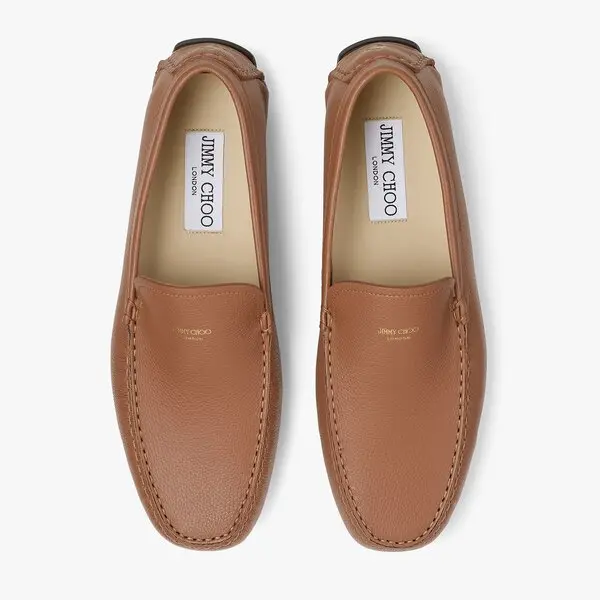JIMMY CHOO Stanly Tan Tumbled Calf Leather Driver - Neutral