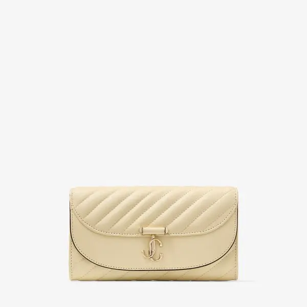 JIMMY CHOO Curve Wallet With Chain Buttermilk Quilted Biker Leather Wallet With Chain - Buttermilk/shiny Gold