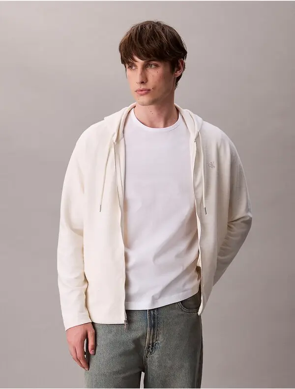 Calvin Klein Cotton Blend Boucle Relaxed Hoodie - Tofu