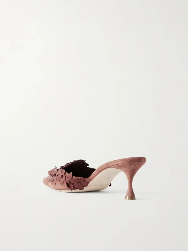 Manolo Blahnik Harnes 50 Appliquéd Suede Mules