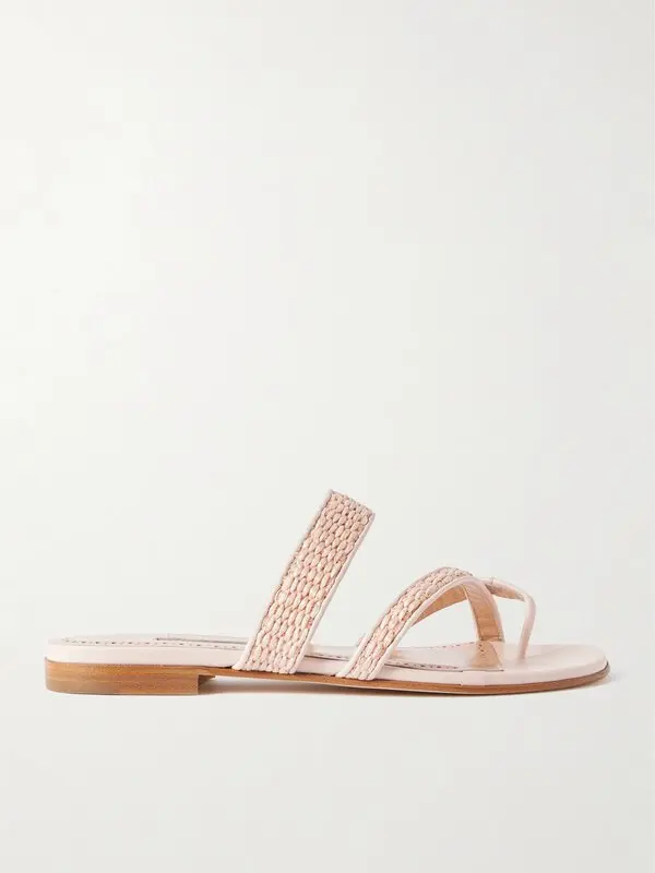Manolo Blahnik Susara Raffia And Leather Sandals