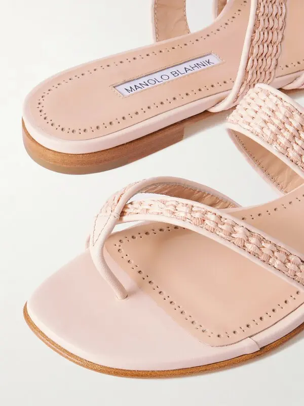 Manolo Blahnik Susara Raffia And Leather Sandals