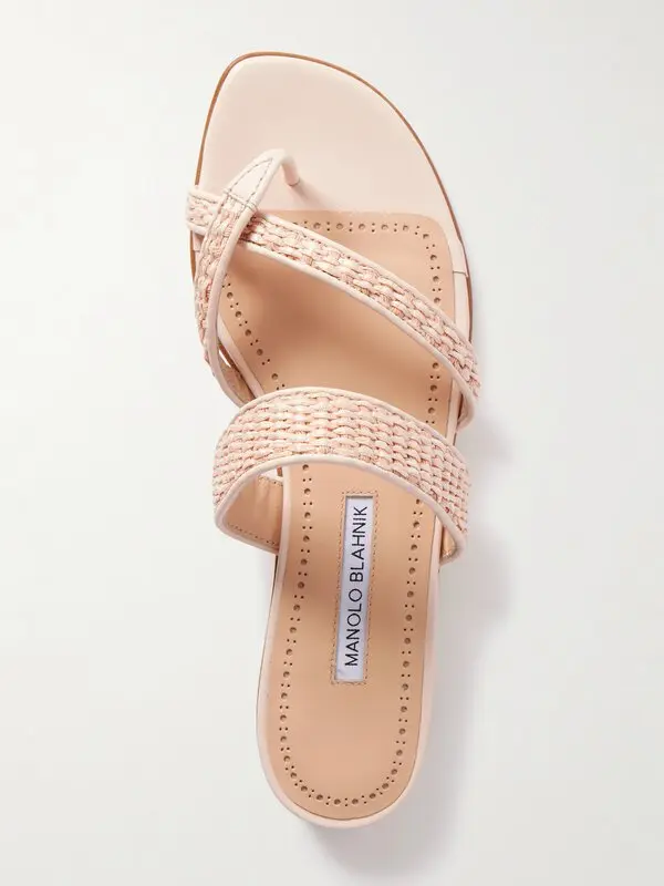 Manolo Blahnik Susara Raffia And Leather Sandals
