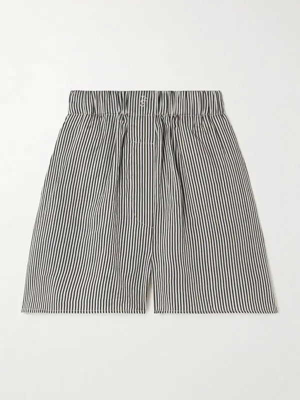 THE FRANKIE SHOP Lui Embroidered Striped Woven Shorts
