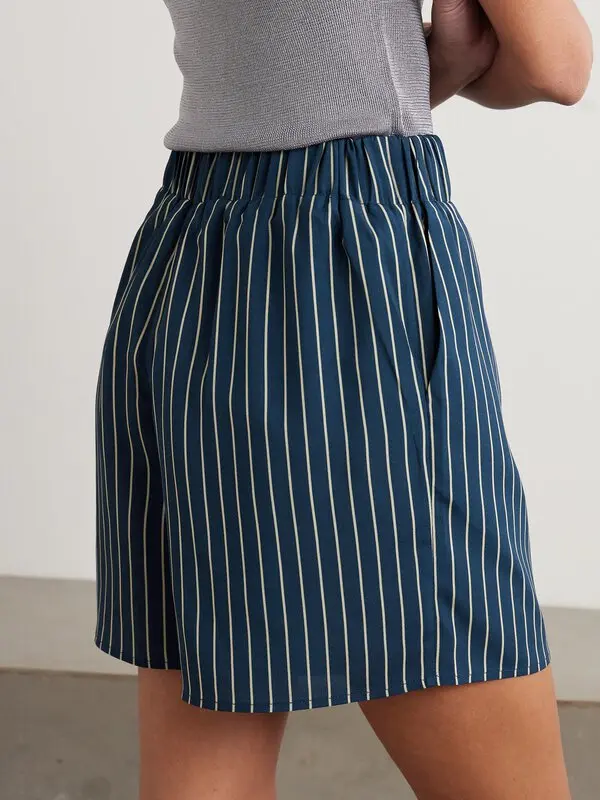 THE FRANKIE SHOP Lui Striped Crepe Shorts - Blue