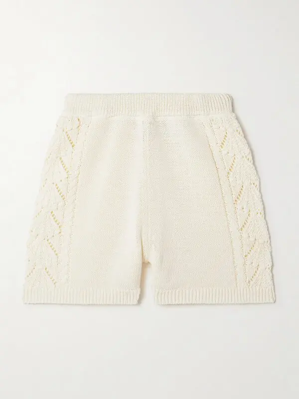 Loulou De Saison Andel Cable And Pointelle-knit Cotton Shorts - Neutrals