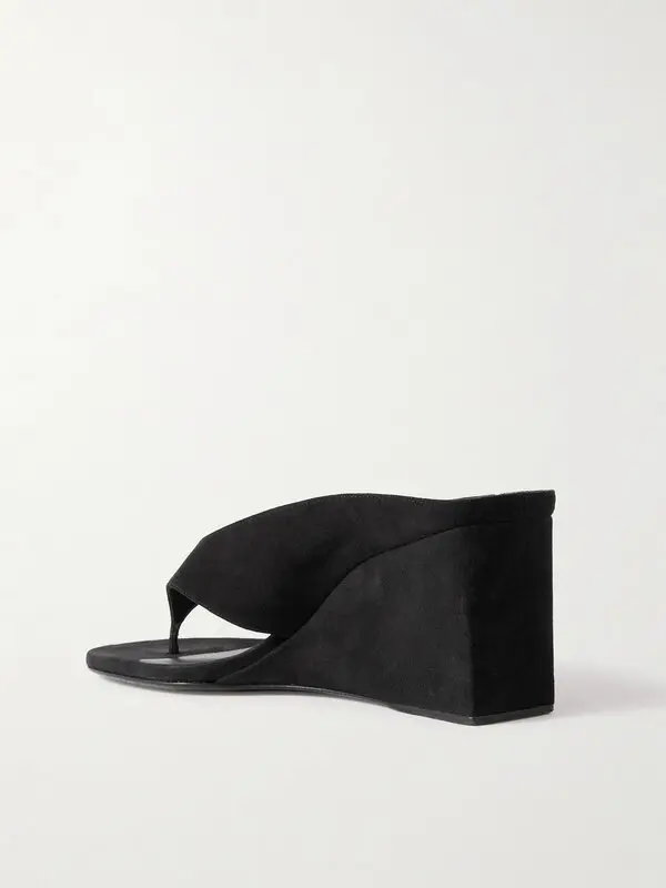 Alaïa Tong 75 Suede Wedge Sandals - Black