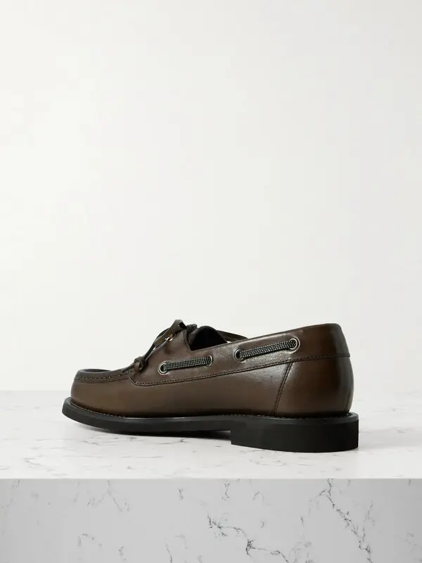 Brunello Cucinelli Embellished Leather Boat Shoes