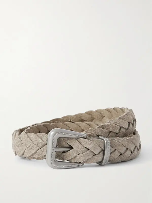Brunello Cucinelli Cinta Woven Suede Belt - Gray