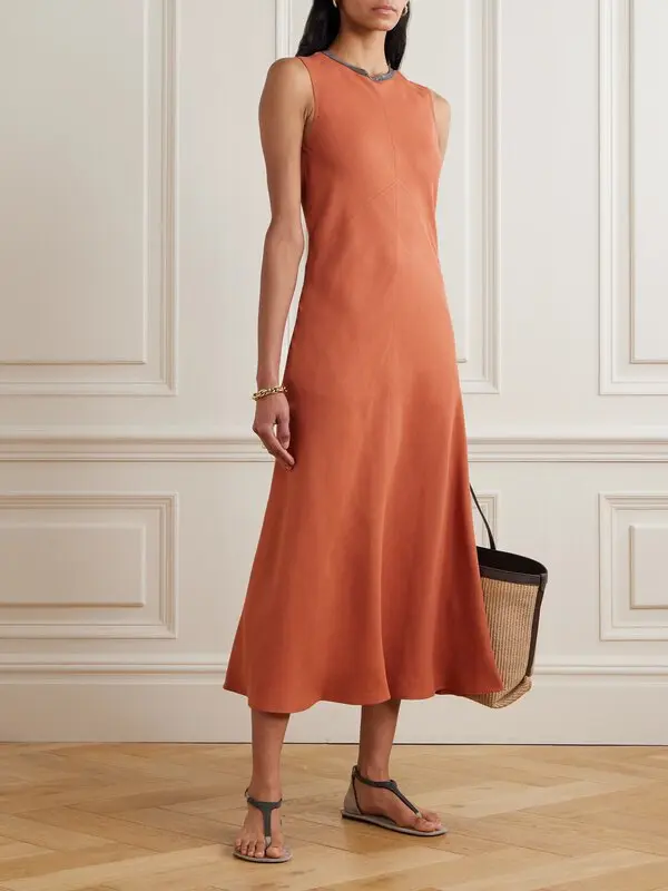 Brunello Cucinelli Bead-embellished Twill Midi Dress