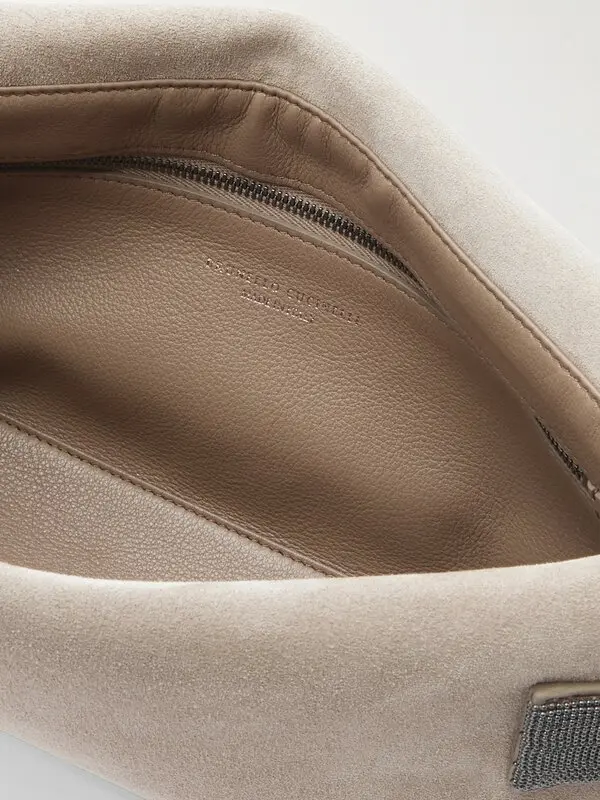 Brunello Cucinelli Leather-trimmed Suede Clutch - Gray