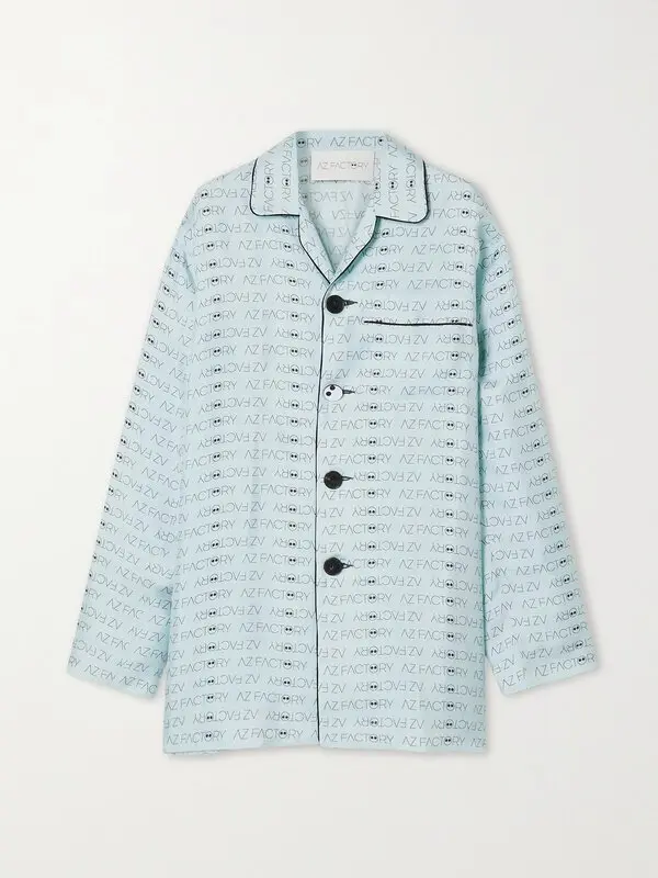 AZ FACTORY Pijama Look But Don't Touch Printed Silk-twill Shirt - Blue