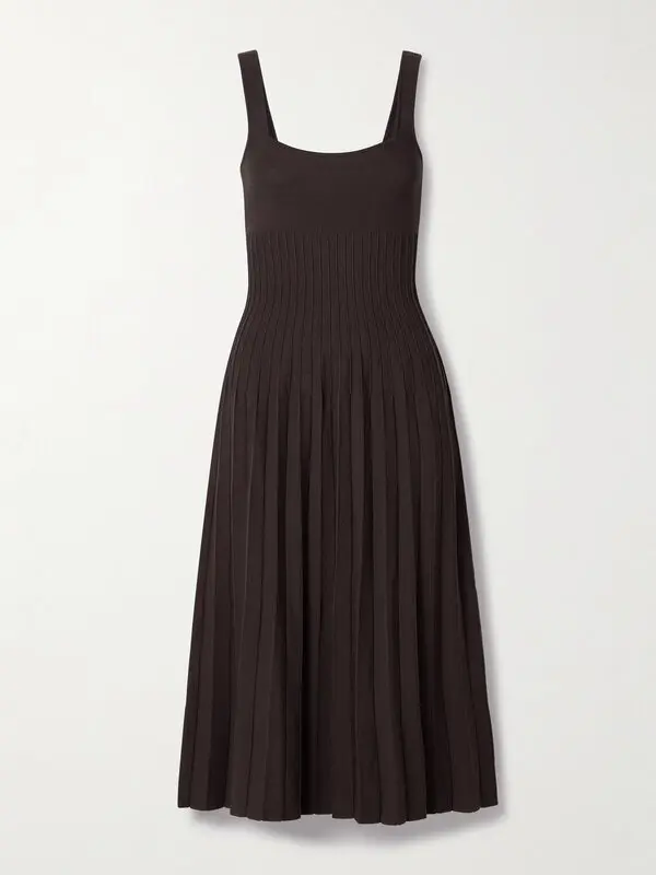 Staud Ellison Ribbed-knit Midi Dress - Brown