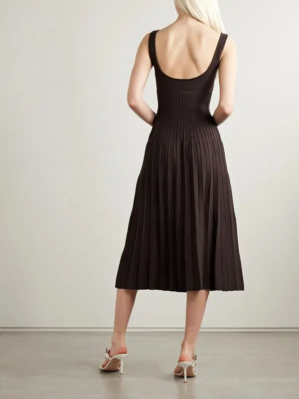 Staud Ellison Ribbed-knit Midi Dress - Brown