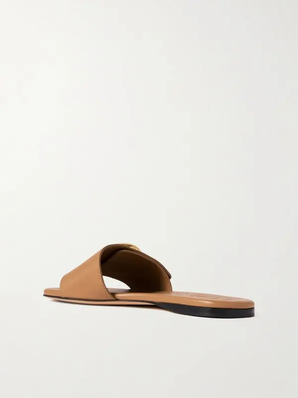 Loewe Pebble Embellished Leather Slides - Brown