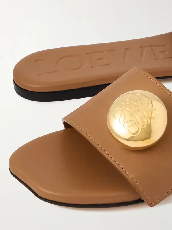 Loewe Pebble Embellished Leather Slides - Brown