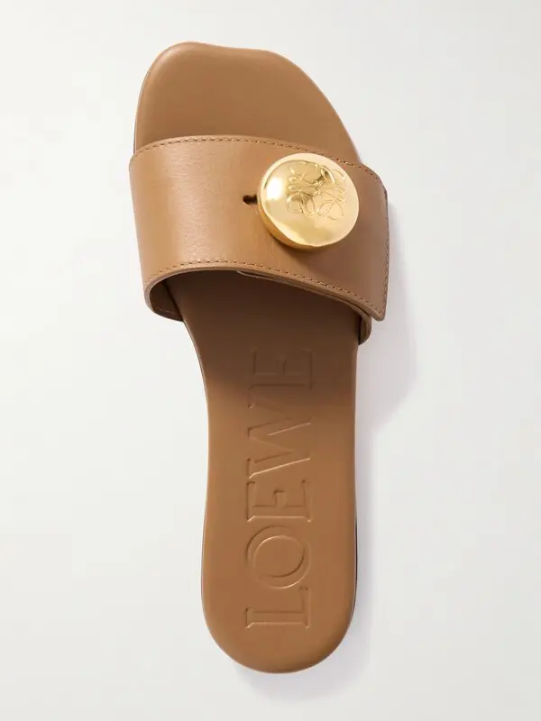 Loewe Pebble Embellished Leather Slides - Brown