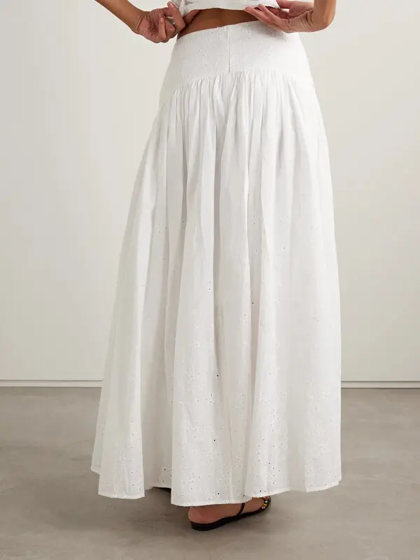 Staud Procida Broderie Anglaise Cotton Maxi Skirt - White