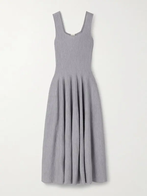 Khaite Jodie Pleated Wool Midi Dress - Gray