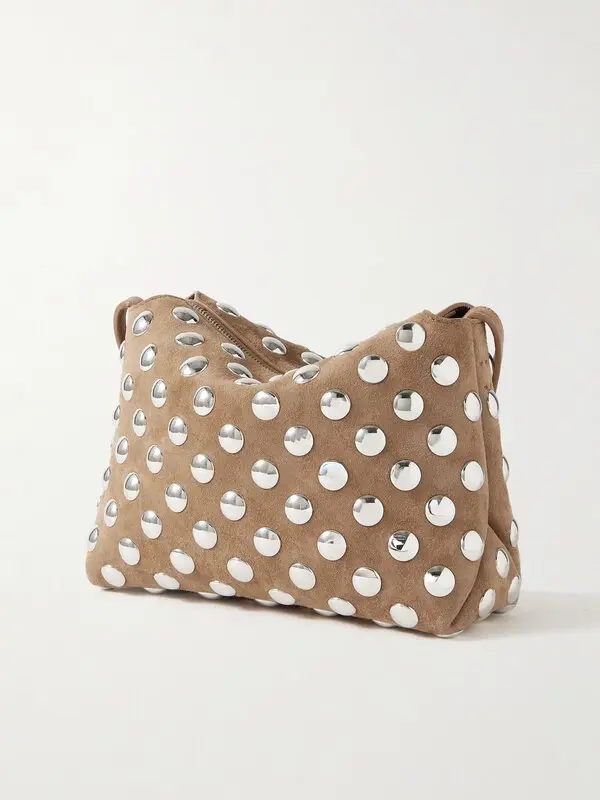 Khaite Lina Medium Studded Suede Shoulder Bag - Neutrals